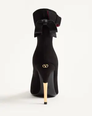 Valentino Garavani Suede Ankle Strap Pointed Toe Pumps With Vlogo Embellishment - Black