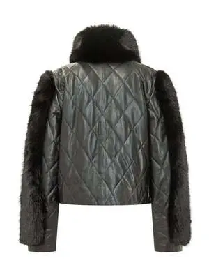 ROTATE BY BIRGER CHRISTENSEN Faux Fur Trimmed Leather Jacket