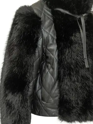 ROTATE BY BIRGER CHRISTENSEN Faux Fur Trimmed Leather Jacket