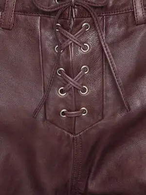 ROTATE BY BIRGER CHRISTENSEN Flared Leather Capri Pants Mahogany