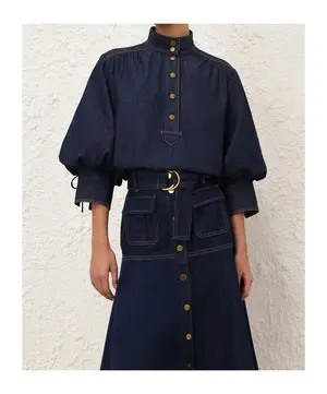 Zimmermann Denim Puffsleeve Blouse
