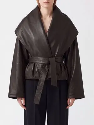 Magda Butrym Long Sleeve Leather Jacket - Brown