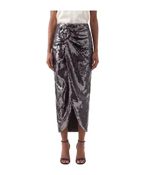 ROTATE BY BIRGER CHRISTENSEN Sequin Midi Skirt - Black Ash