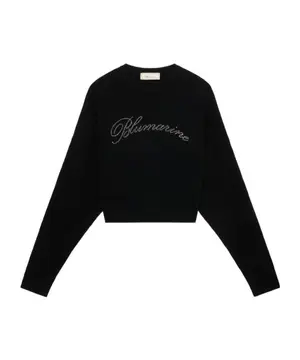 Blumarine Logo Crystal Cropped Sweater