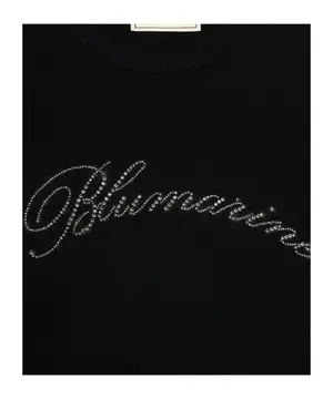 Blumarine Logo Crystal Cropped Sweater