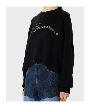 Blumarine Logo Crystal Cropped Sweater