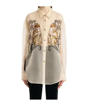 Khaite Goya Silk Organza Monkey Embroidered Shirt