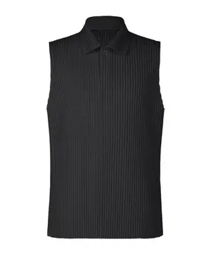 Issey Miyake Homme Plissé Monthly Colors July Sleeveless Pleated Polo Shirt - Black