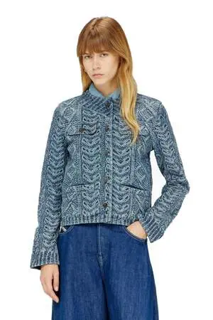 DIESEL® Collarless Jacket In Cable-knit-effect Denim