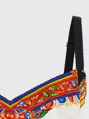 Dolce & Gabbana Cropped Cotton-blend Bustier With Carretto Siciliano Print