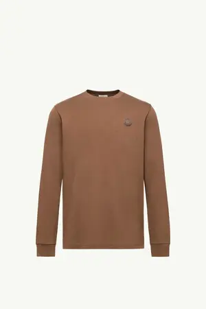 Moncler Leather Logo Long Sleeve Cotton T-shirt - Brown