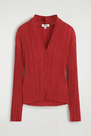 Cos Pleated Jacquard Cardigan Red