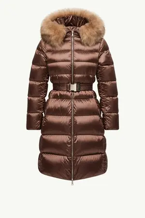 Moncler Leersies Shearling Trimmed Hooded Long Down Coat - Brown