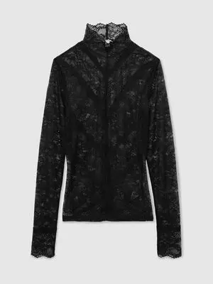 REISS Asher Lace High-neck Long-sleeve Top