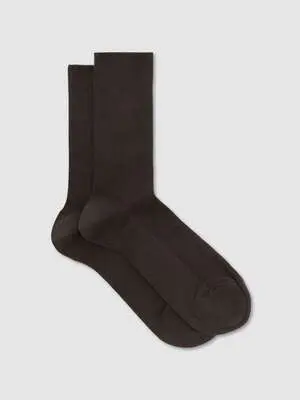 REISS Charlie Wool-cotton Fine-rib Socks - Chocolate