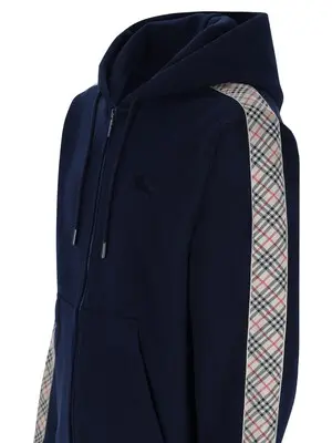 Burberry Felpa In Cotone Con Cappuccio, Cerniera E Finiture Check