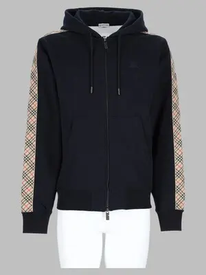 Burberry Felpa In Cotone Con Cappuccio, Cerniera E Finiture Check