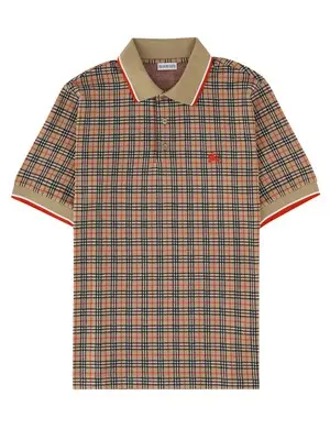 Burberry Polo In Misto Cotone Check - Beige