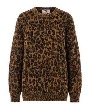 ANIYE BY Leopardprint Crewneck Relaxed Knit Sweater - Brown