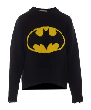 ANIYE BY Batman Motif Crewneck Dropshoulder Knit Sweater - Black