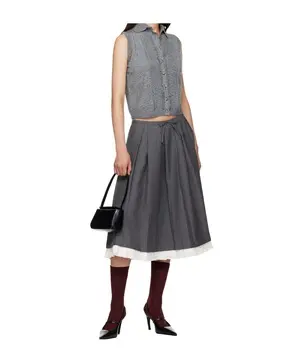 SHUSHU/TONG Ruffled Pleated Midi Skirt