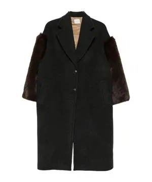 ALYSI Furspliced Lapel Long Wool Coat