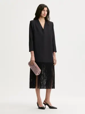 BY MALENE BIRGER Wool Mini Dress With Fringe Hem