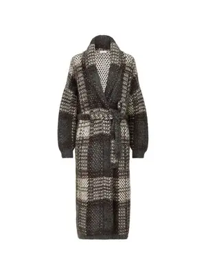 Brunello Cucinelli Wool Long Cardigan With Shawl Collar And Tie Belt