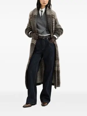 Brunello Cucinelli Wool Long Cardigan With Shawl Collar And Tie Belt
