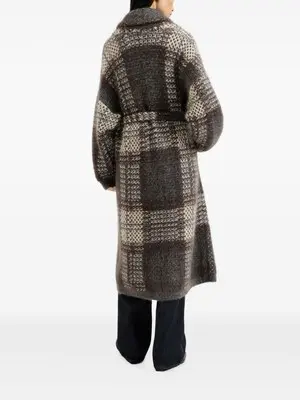 Brunello Cucinelli Wool Long Cardigan With Shawl Collar And Tie Belt