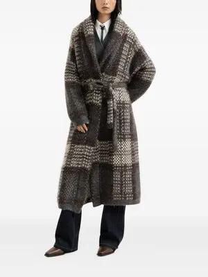 Brunello Cucinelli Wool Long Cardigan With Shawl Collar And Tie Belt