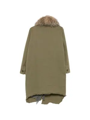BAZAR DE LUXE Wool Midi Parka Coat With Fur Collar