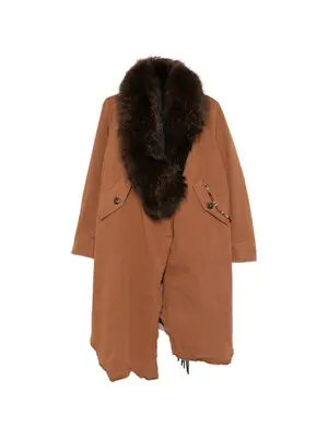 BAZAR DE LUXE Wool Midi Parka Coat With Faux Fur Collar
