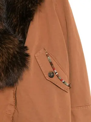 BAZAR DE LUXE Wool Midi Parka Coat With Faux Fur Collar