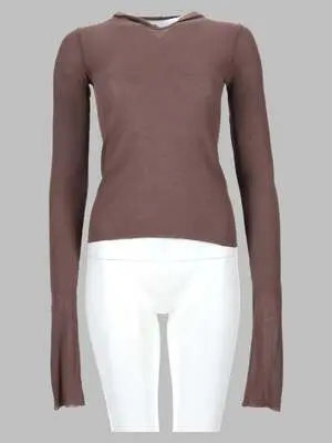 Rick Owens Cropped Hooded Rib Long Sleeve T-shirt For - Bordeaux