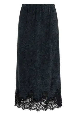 Alberta Ferretti Inspired Long Flared Skirt With Lace Hem Details - Black