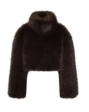 ROTATE BY BIRGER CHRISTENSEN Faux Fur Cropped Jacket With Stand Collar
