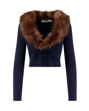 SELF-PORTRAIT Faux Fur Collar Cropped Cardigan