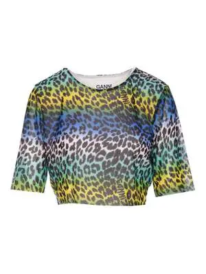 GANNI Round Shoulder Animal Print Top
