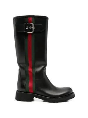 Gucci Web Detail Leather Boots
