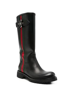 Gucci Web Detail Leather Boots