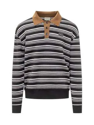 Drole De Monsieur Striped Long Sleeve Knit Polo