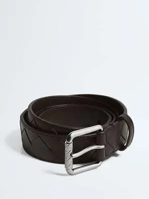 Bottega Veneta Intrecciato Leather Belt - Marrone