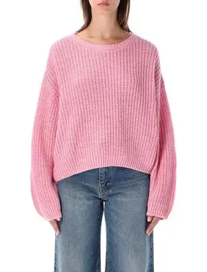 American Vintage Cyrow Mini Cropped Balloon Sweater With Raised Ribbed Knit