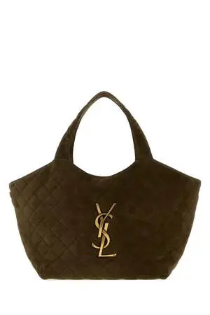 Saint Laurent Mud Suede Medium Icare Shopping Handbag, 31 Cm Width