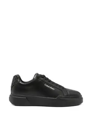 Calvin Klein Quilted-heel Leather Sneakers - Black