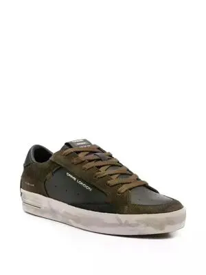 CRIME LONDON Sk8 Deluxe Distressed-effect Panelled Sneakers - Green