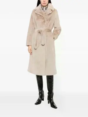 DUNO Belted Shearling-effect Coat