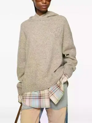 Acne Studios Layered Knit Hoodie With Embroidered Logo