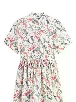 Tommy Hilfiger Leopard Print Drawstring Waist Midi Dress